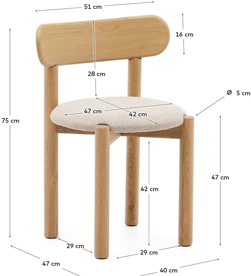 Jídelní židle z dubového dřeva v krémovo-přírodní barvě v sadě 2 ks Nebai – Kave Home