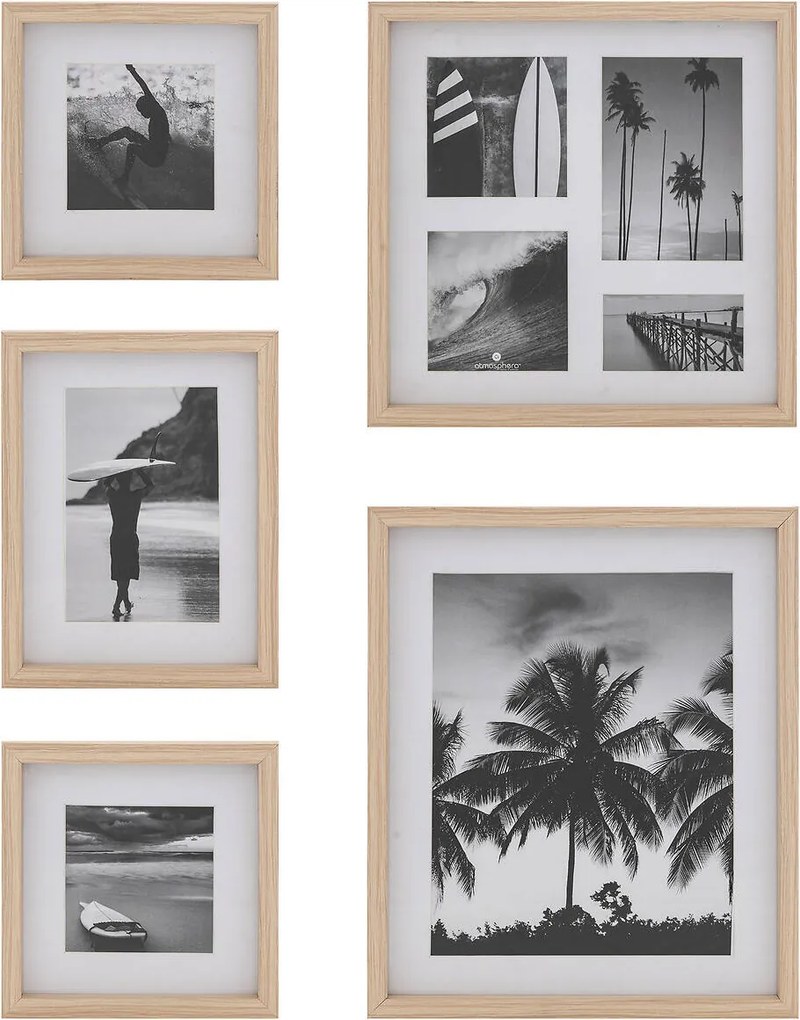 Sada rámečků na fotografie barva dub ERIN, 5 rámečků různých velikostí