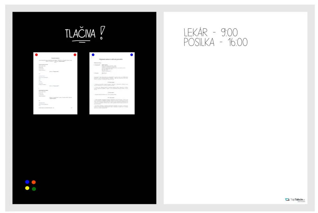 Toptabule.sk  Kombinovaná magnetická tabule v dřevěném rámu – 5 fareb rámu 100×150 cm