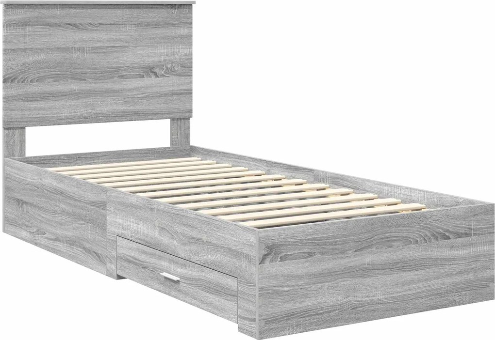 Rám postele Šedý Sonoma a stříbrná 75 x 190 cm Kompozitní dřevo 3409717