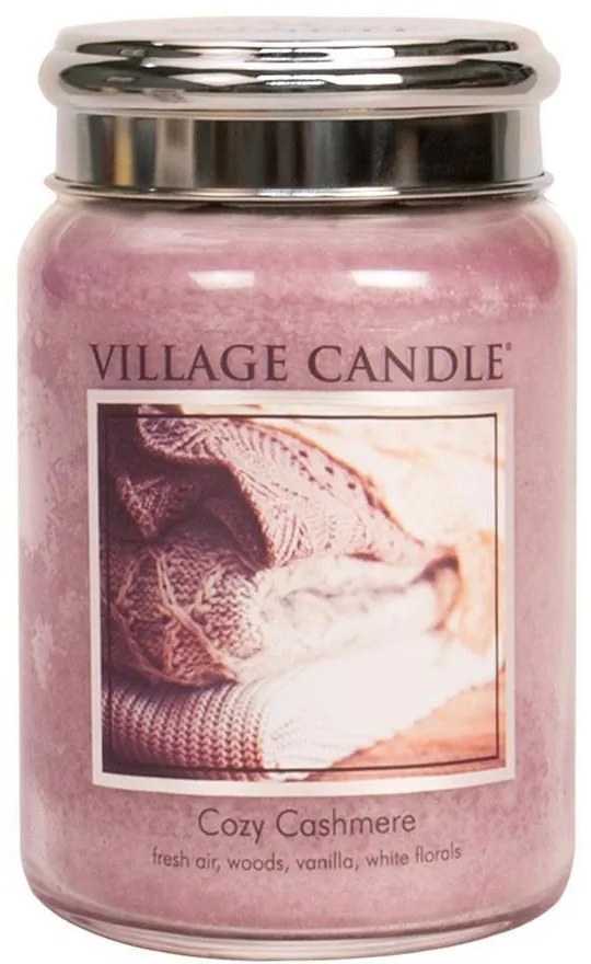 VILLAGE CANDLE Svíčka Village Candle Cozy Cashmere 602g, růžová barva, fialová barva, sklo, vosk