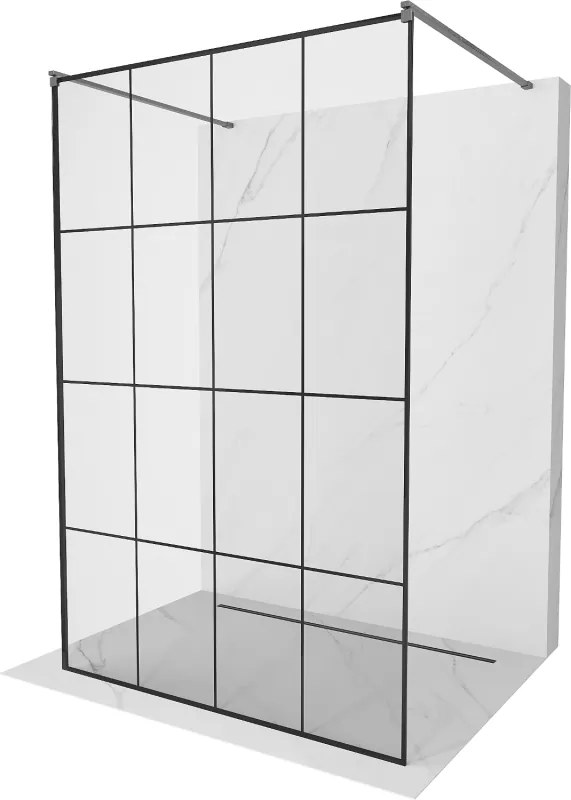 Mexen Kioto, sprchová zástěna Walk-In 140 x 200 cm, 8mm sklo černý vzor, grafitový profil, 800-140-002-66-77