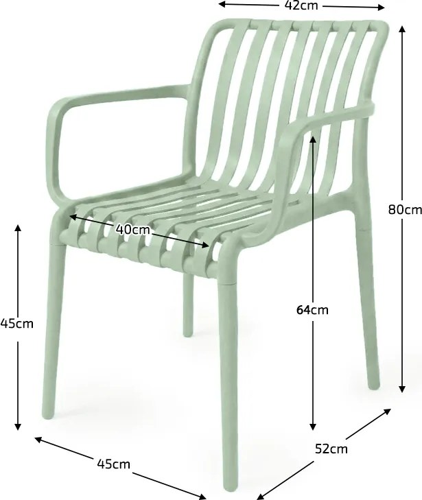 Zahradní set TREGO ISLAND - 4 židle s područkami a kulatý stůl ø 90 cm, zelená