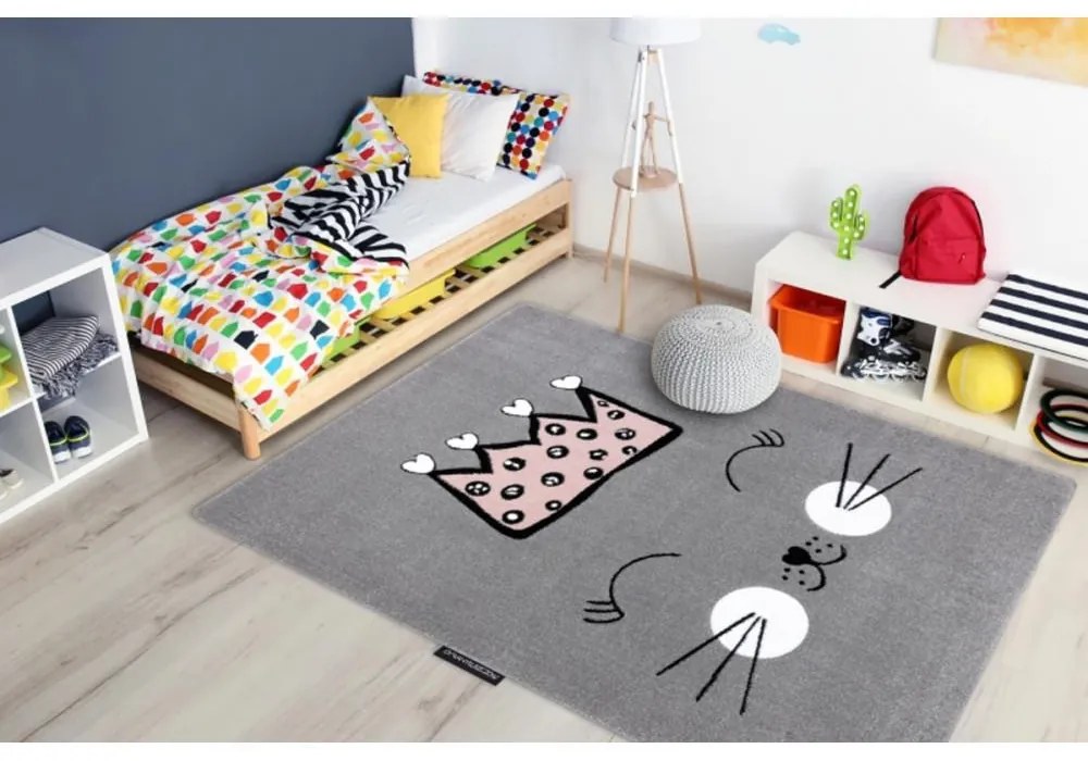 Dětský kusový koberec Kočičí princezna šedý 80x150cm