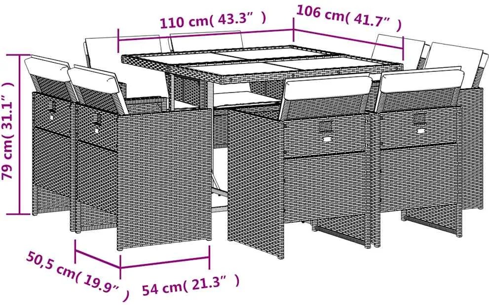 9dílný zahradní jídelní set s poduškami mix béžové polyratan 3210660