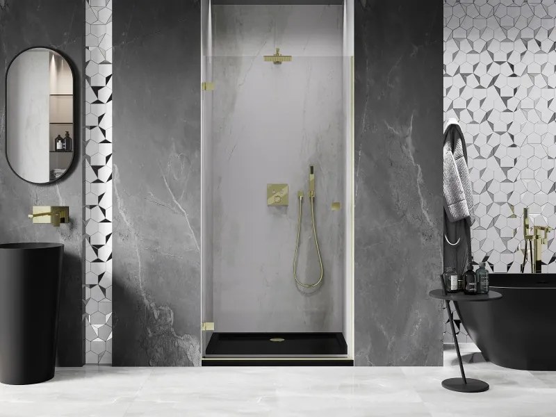 Mexen, Mexen Lunar-B výklopné sprchové dveře levé 85 cm, transparentní, broušené zlaté - 832-085-000-55-00-L