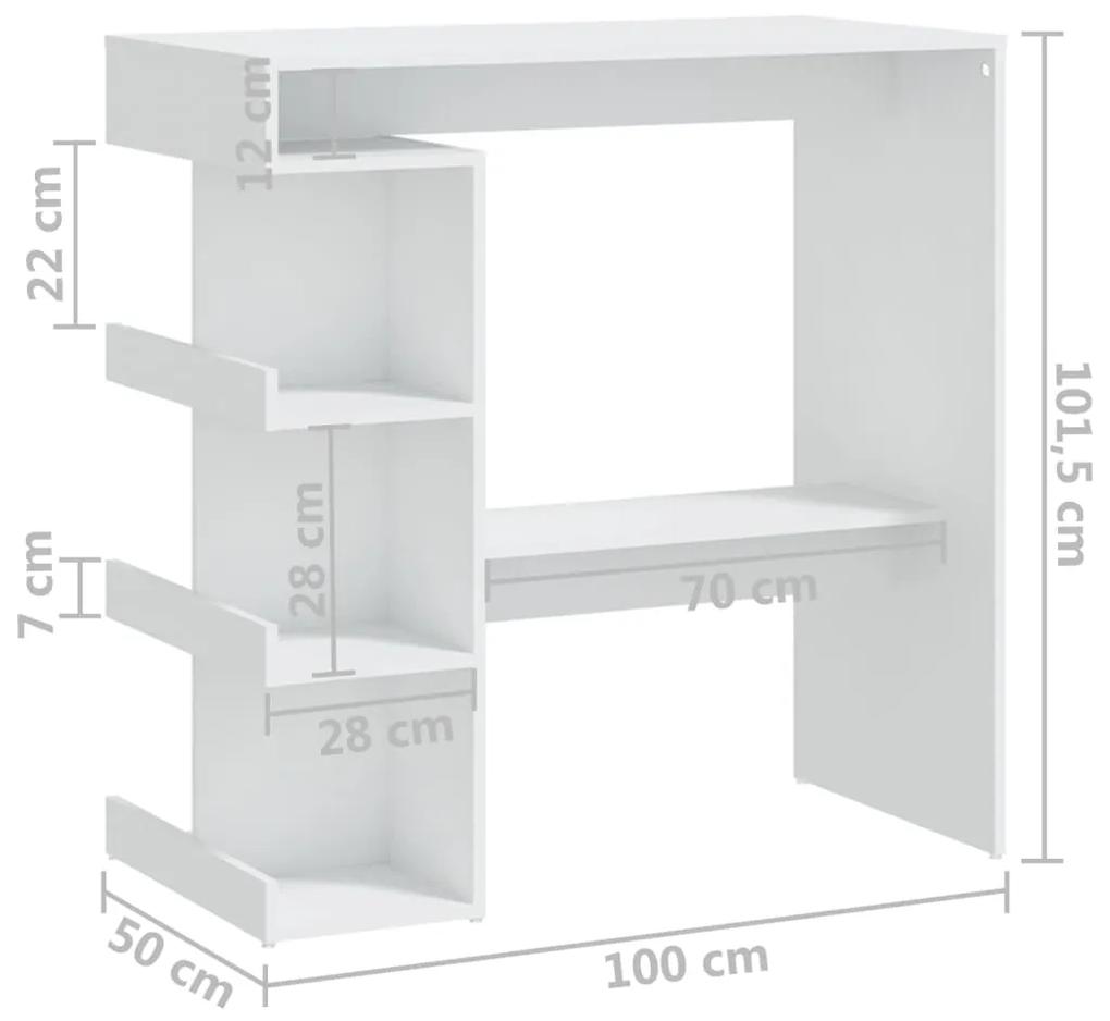 Barový stůl s úložným regálem bílý 100 x 50 x 101,5 cm kompozit