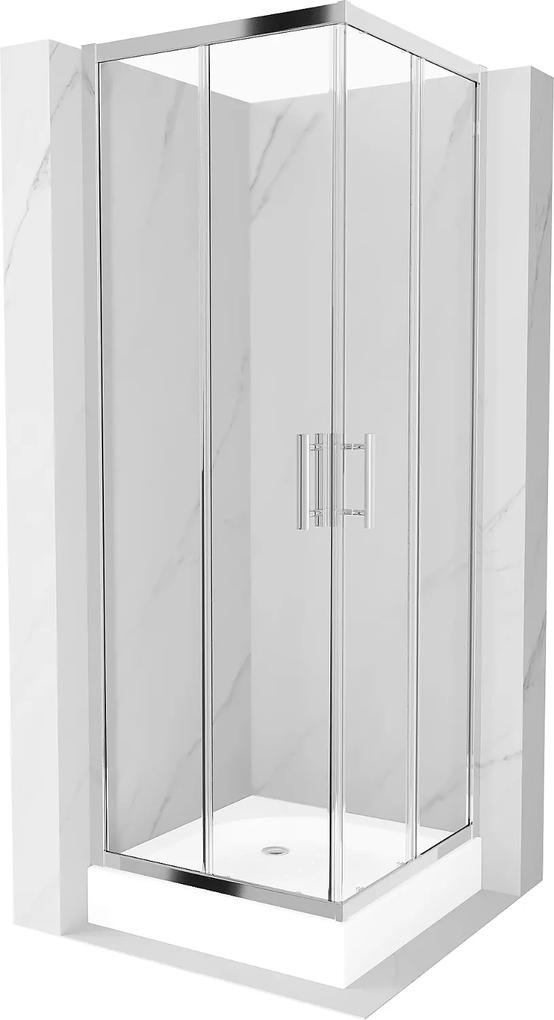 Mexen Rio, čtvercový sprchový kout s posuvnými dveřmi 70 x 70 cm, 5mm čiré sklo, chromový profil + bílá vysoká sprchová vanička Rio, 860-070-070-01-00-4510