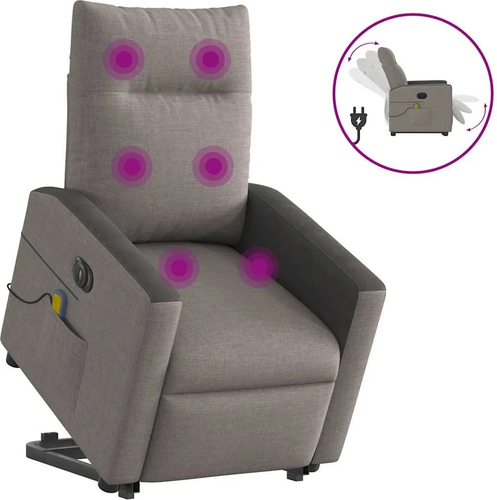 Elektrické zvedací masážní polohovací křeslo taupe textil 3324078