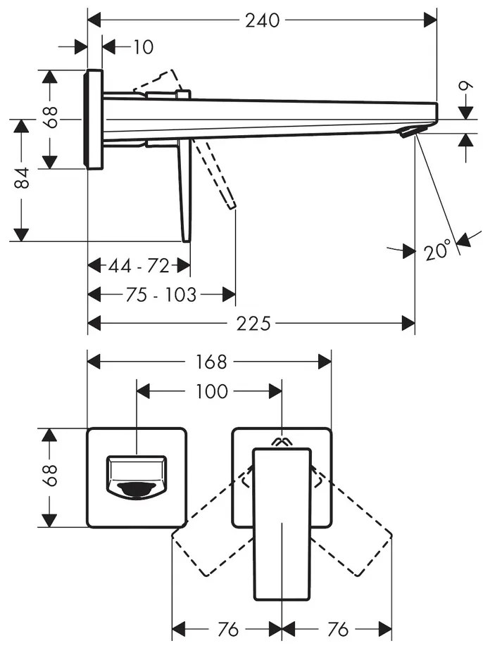 Hansgrohe Metropol - Umyvadlová baterie s plnou pákou pod omítku s výtokem 22,5 cm, kartáčovaný bronz 32526140