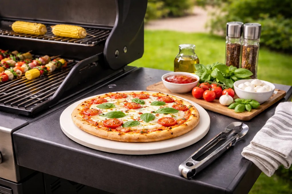 Univerzální pizza kámen – Cordierit BestBerg BBBQ-3005PZ / Ø 30,5 cm / krémová