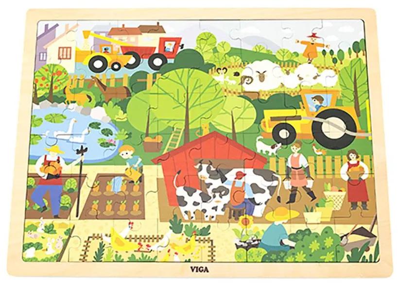 Dětské dřevěné puzzle Viga Farma 48 dílků Barva: multicolor