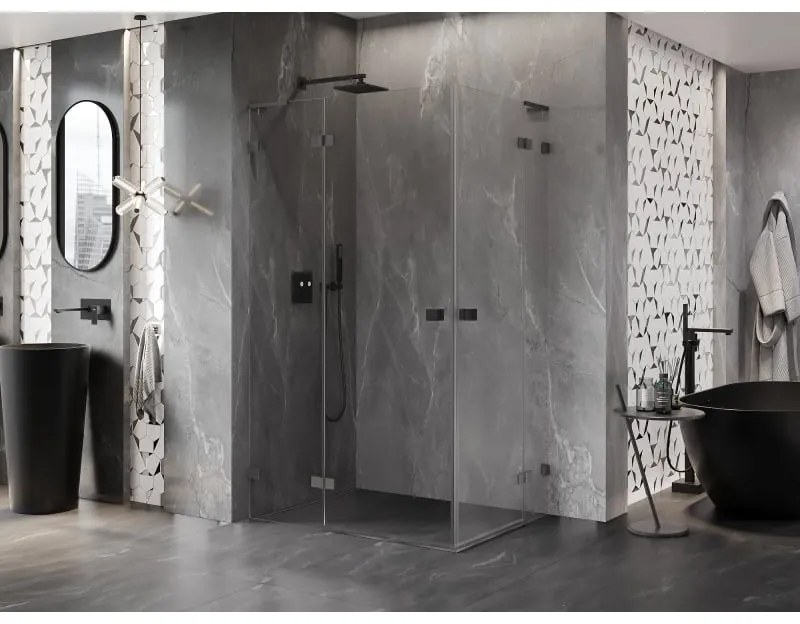 Mexen Lunar L Duo výklopný sprchový kout 120 x 90 cm, 8mm čiré sklo, grafitový profil, 834L-120L-090P-95-00