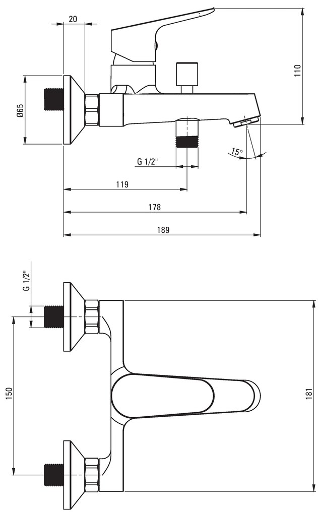 Deante Chaber, nástěnná vanová baterie, chromová, BGC_010M