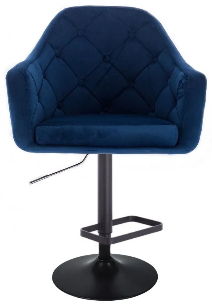 LuxuryForm DESIGN Barová židle ANDORA VELUR na černé kulaté podstavě - modrá