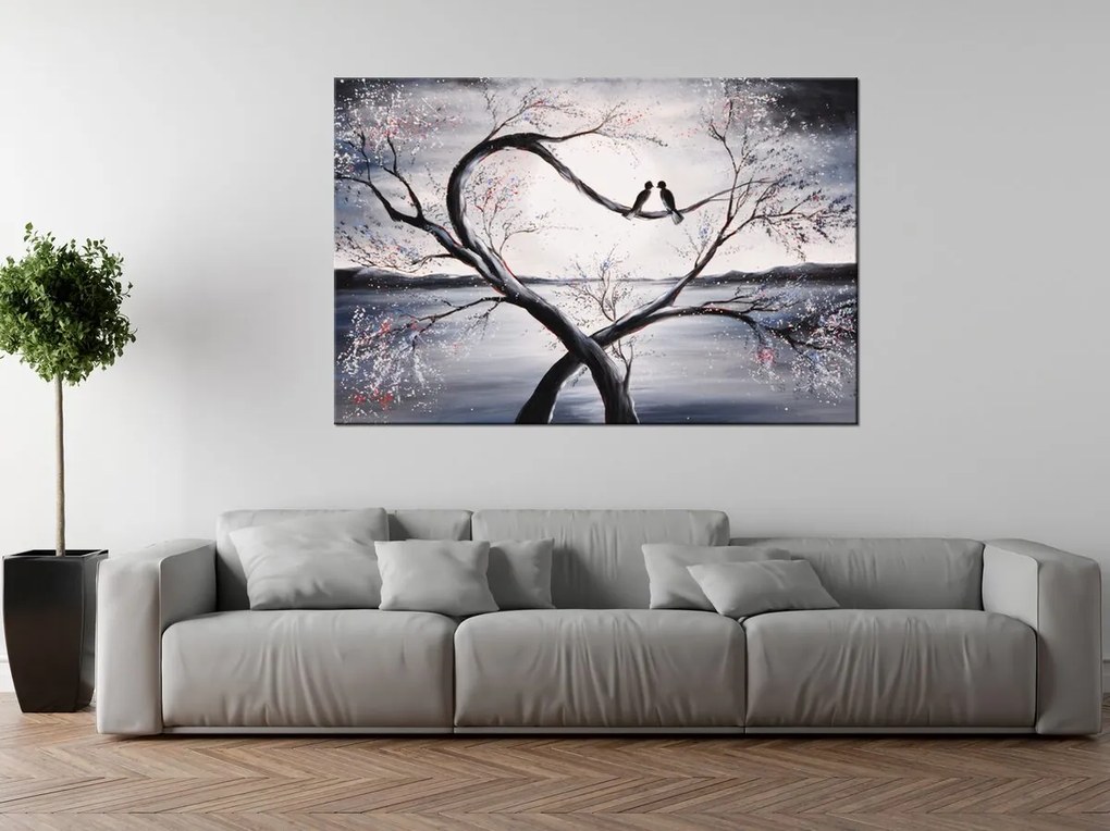 Gario Ručně malovaný obraz Ptačí láska na větvi Rozměry: 120 x 80 cm