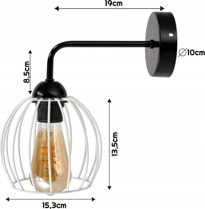 Černá LED nástěnná lampa LOFT edison + bílé stínidlo 1xe27