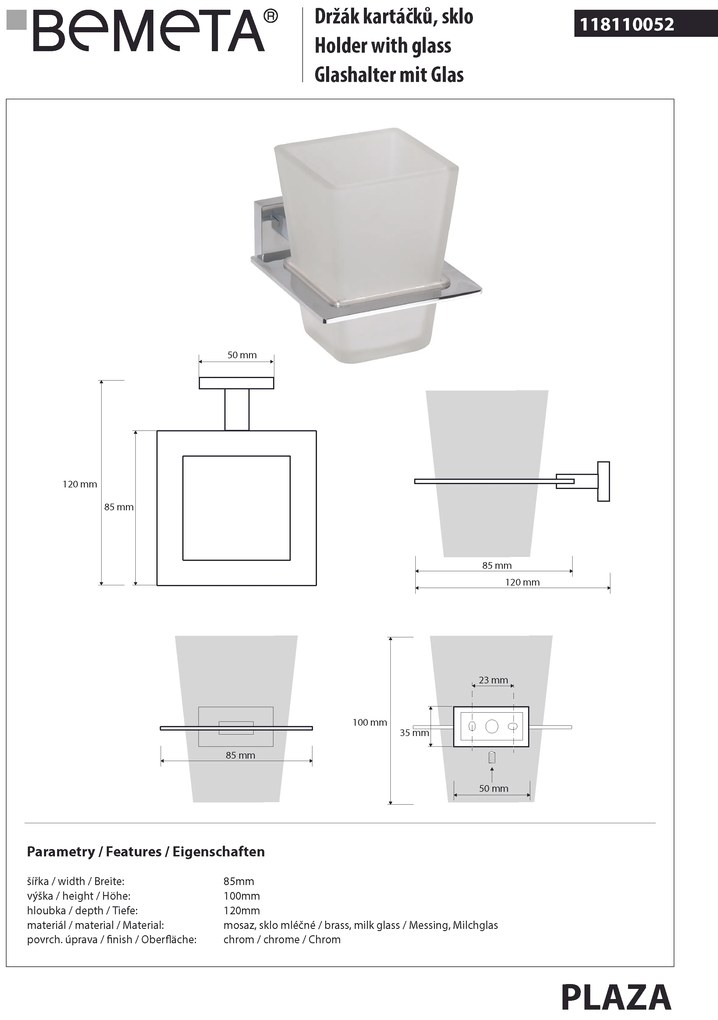 Bemeta Design PLAZA: Držák kartáčků, sklo - 118110052