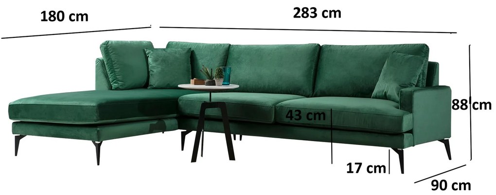 Hanah Home Rohová pohovka PAPIRA tmavě zelená levý roh 560ARE1171