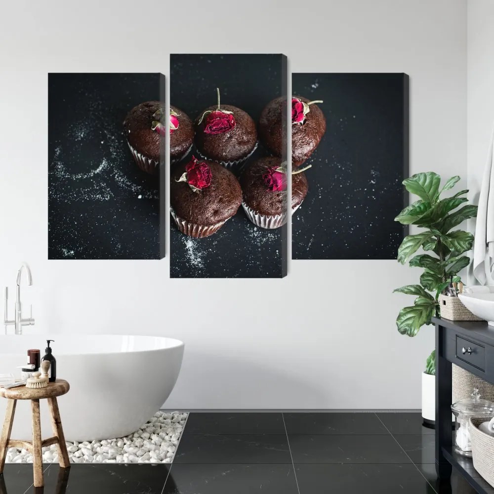 Vícedílný obraz Čokoládové Muffiny S Růží Nedostatek Nedostatek Plátno Canvas 90x60