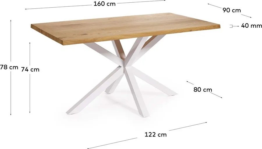 Jídelní stůl s deskou v dubovém dekoru 90x160 cm Argo – Kave Home