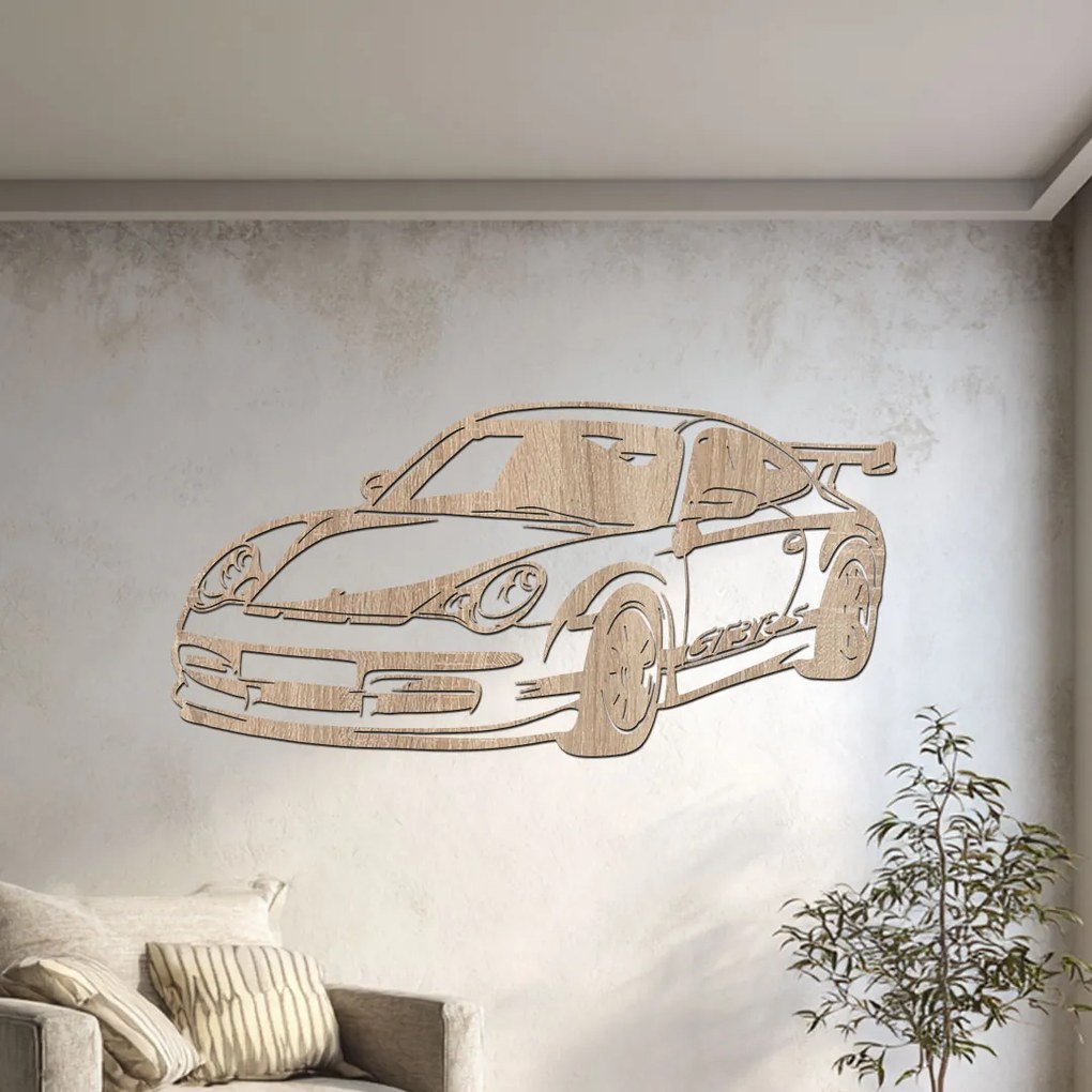 dřevo života Dřevěný obraz Porsche 911 GT3 RS Rozměry (cm): 95x46, Zvolte barvu dekoru: Dub Sonoma