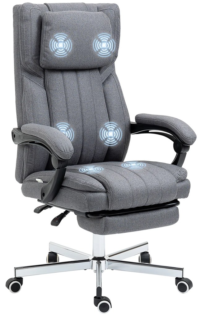 Kancelářská židle Vinsetto s 5 masážními režimy ergonomická kancelářská židle s funkcí polohování výškově nastavitelná podnožka vzhled lnu šedá | Aos…