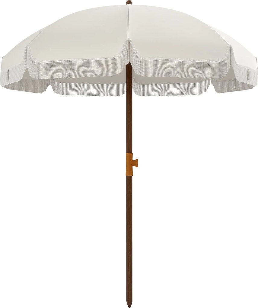 Plážový slunečník Outsunny s třásněmi Ø190x210 cm, slunečník pro terasu s 8 tyčemi, manuální otevírání, UV ochrana, voděodolný a přepravní taška pro z