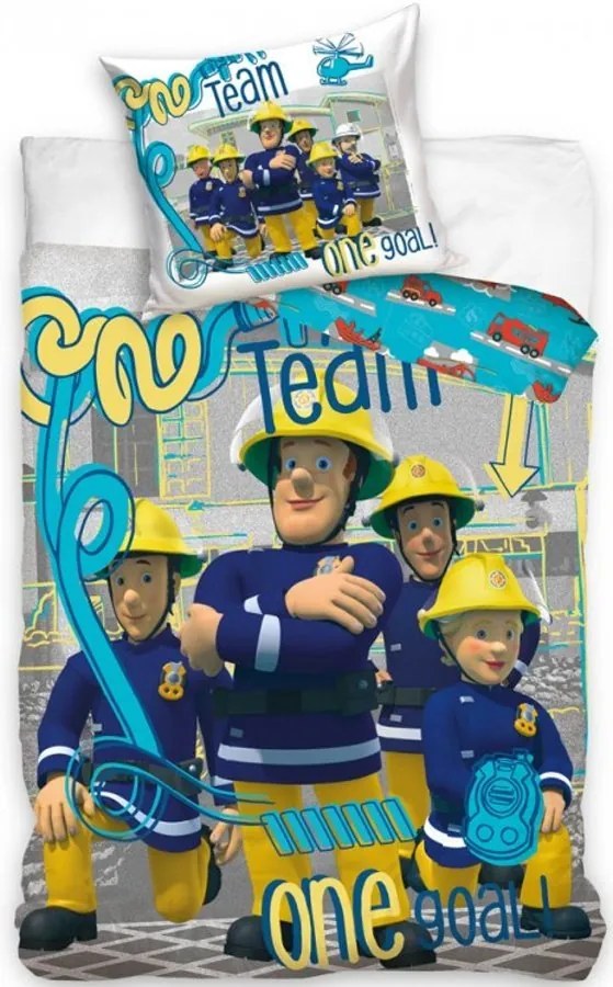 Bavlněné ložní povlečení Požárník Sam - motiv Team - 100% bavlna - 70 x 90 cm + 140 x 200 cm