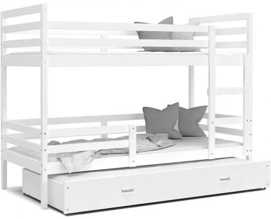 DOBRESNY Dětská patrová postel s přistýlkou JACEK 3 200x90 cm BÍLÁ-BÍLÁ