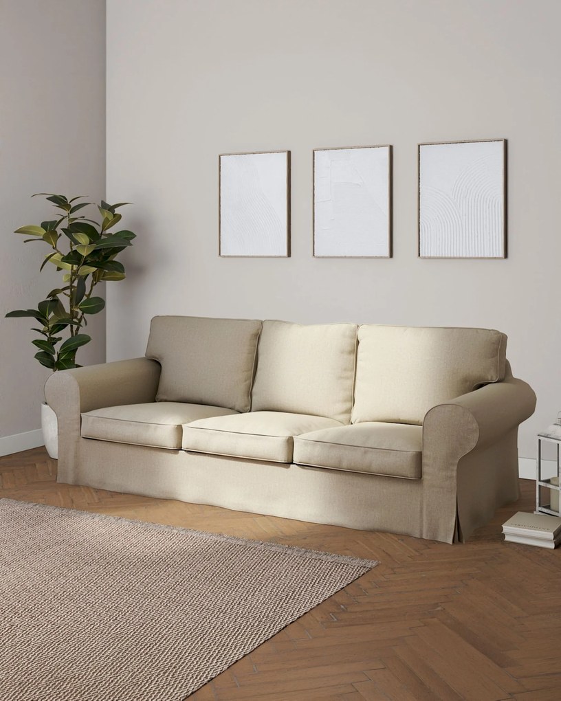 Potah na pohovku IKEA Ektorp 3-místná, rozkládací STARÝ MODEL PIXBO barva béžová látka pletený vzor