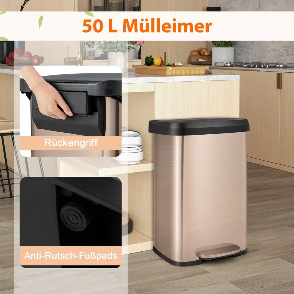 Costway Kuchyňský odpadkový koš 50 l s měkkým zavíracím víkem a deodorizační