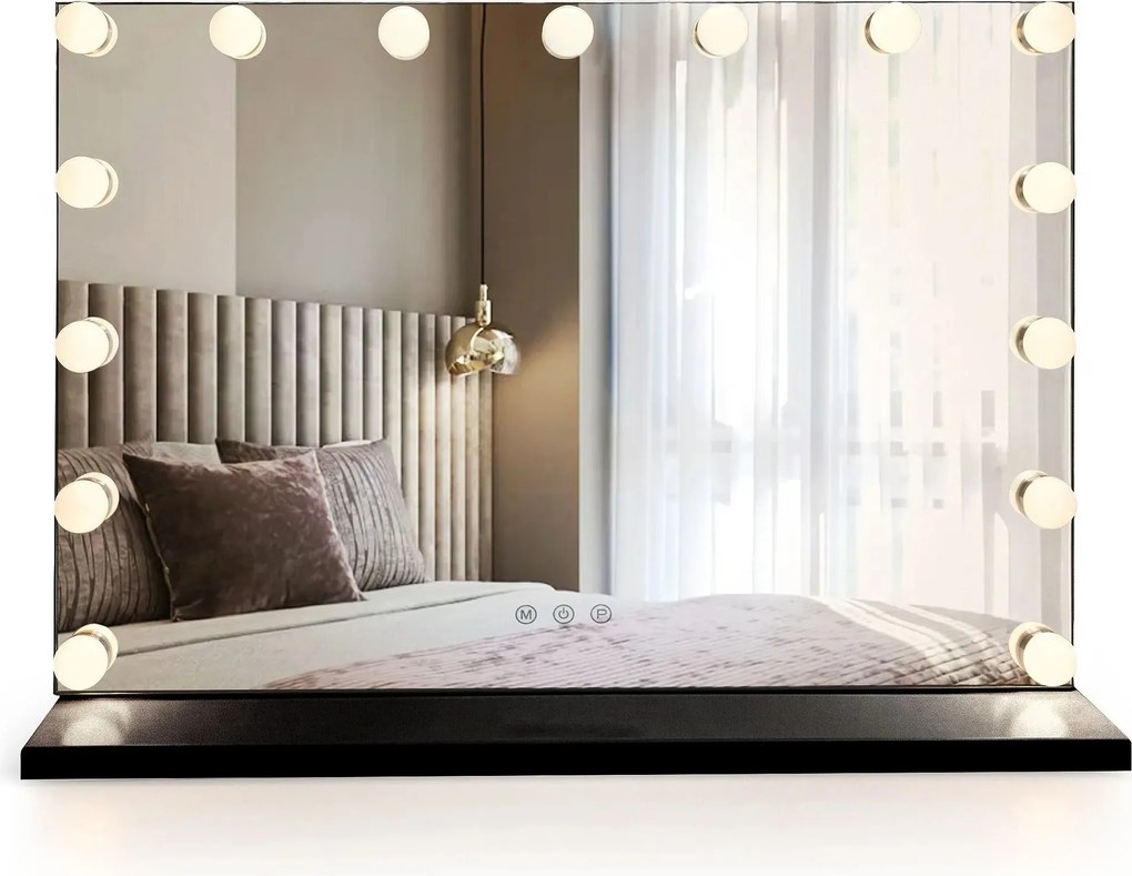 Rea Kosmetické zrcadlo 80x60 cm s regulovatelným LED osvětlením HOM-12014 černé