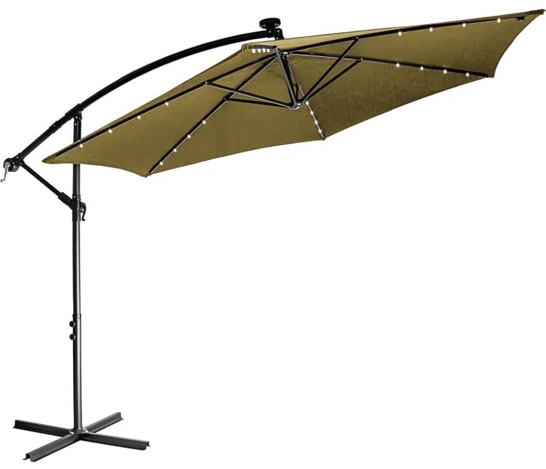 88634 STILISTA Zahradní slunečník s kličkou 3,5 m, khaki + LED