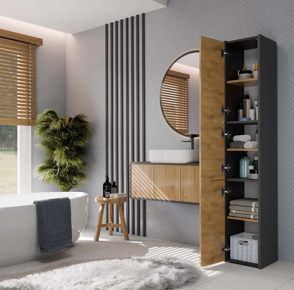 Koupelnový sloupek S33 antracit/dub artisan