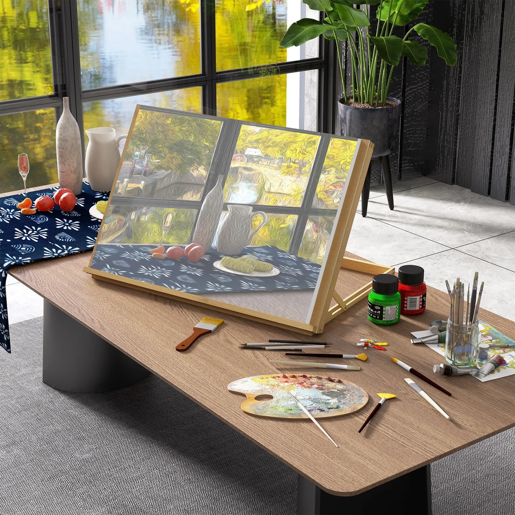 Vinsetto skládací stolní malířský stojan 75,8 × 51,4 × 51 cm — nastavitelný bukový stojan pro skici a vystavení