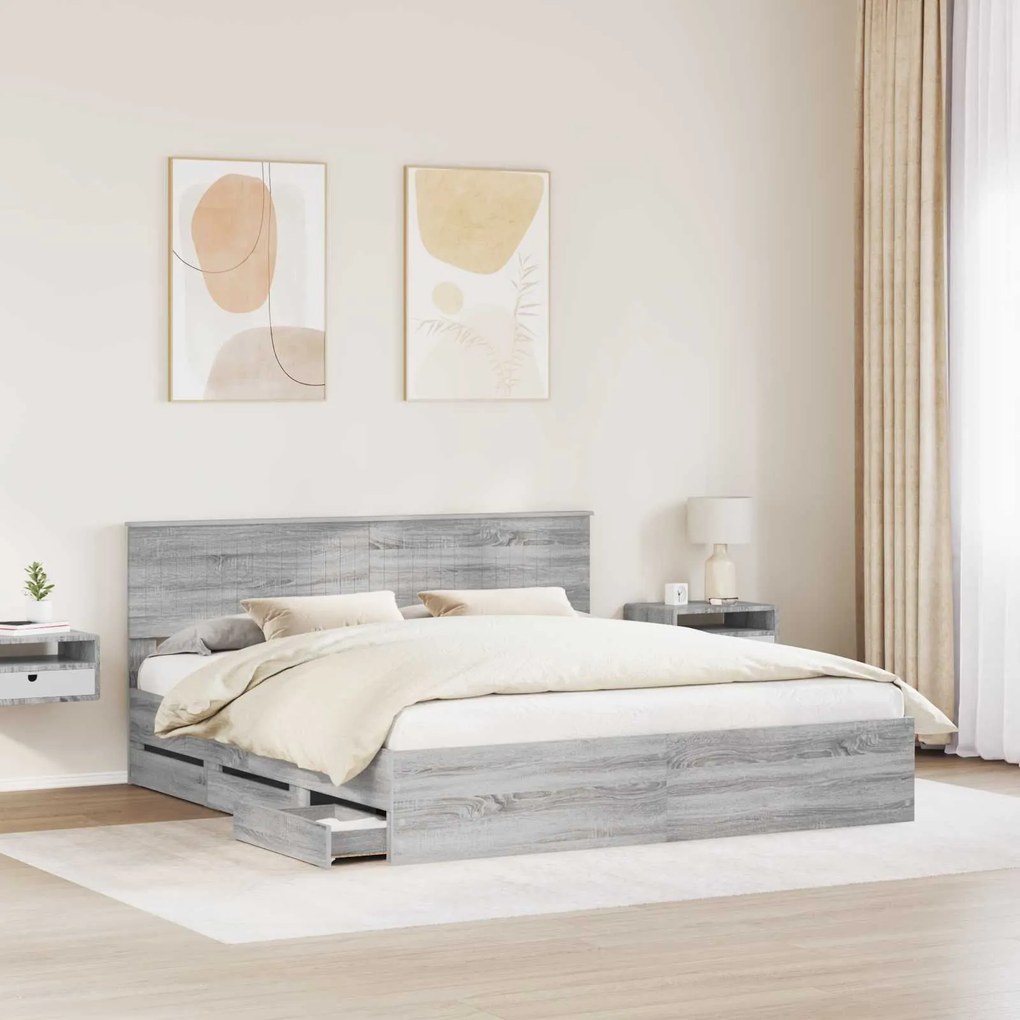 Rám postele s čelo Šedá Sonoma 180 x 200 cm Inženýrské dřevo 3410684