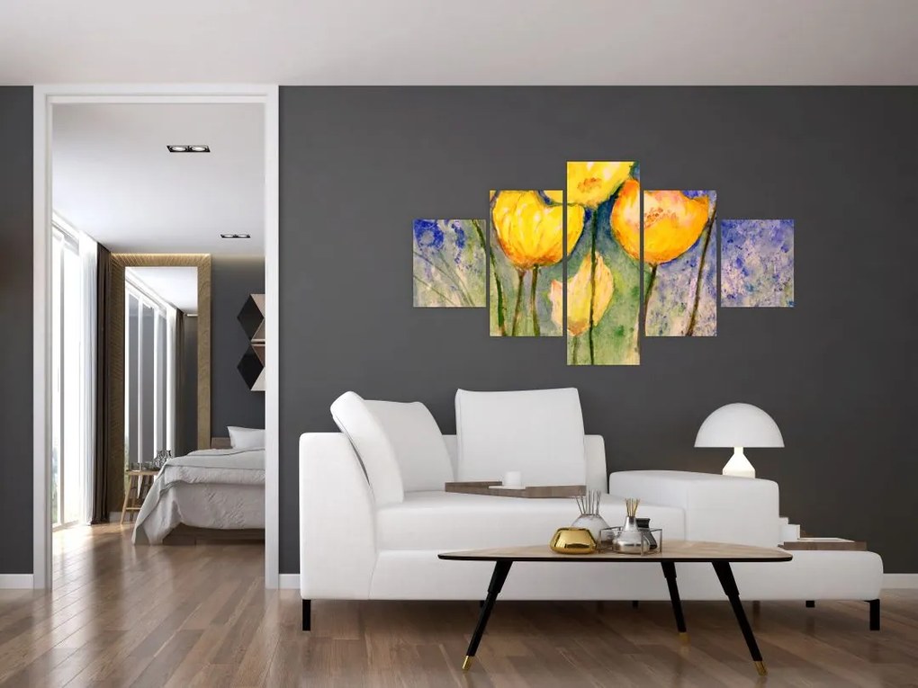 Obraz - Žluté tulipány (125x70 cm)