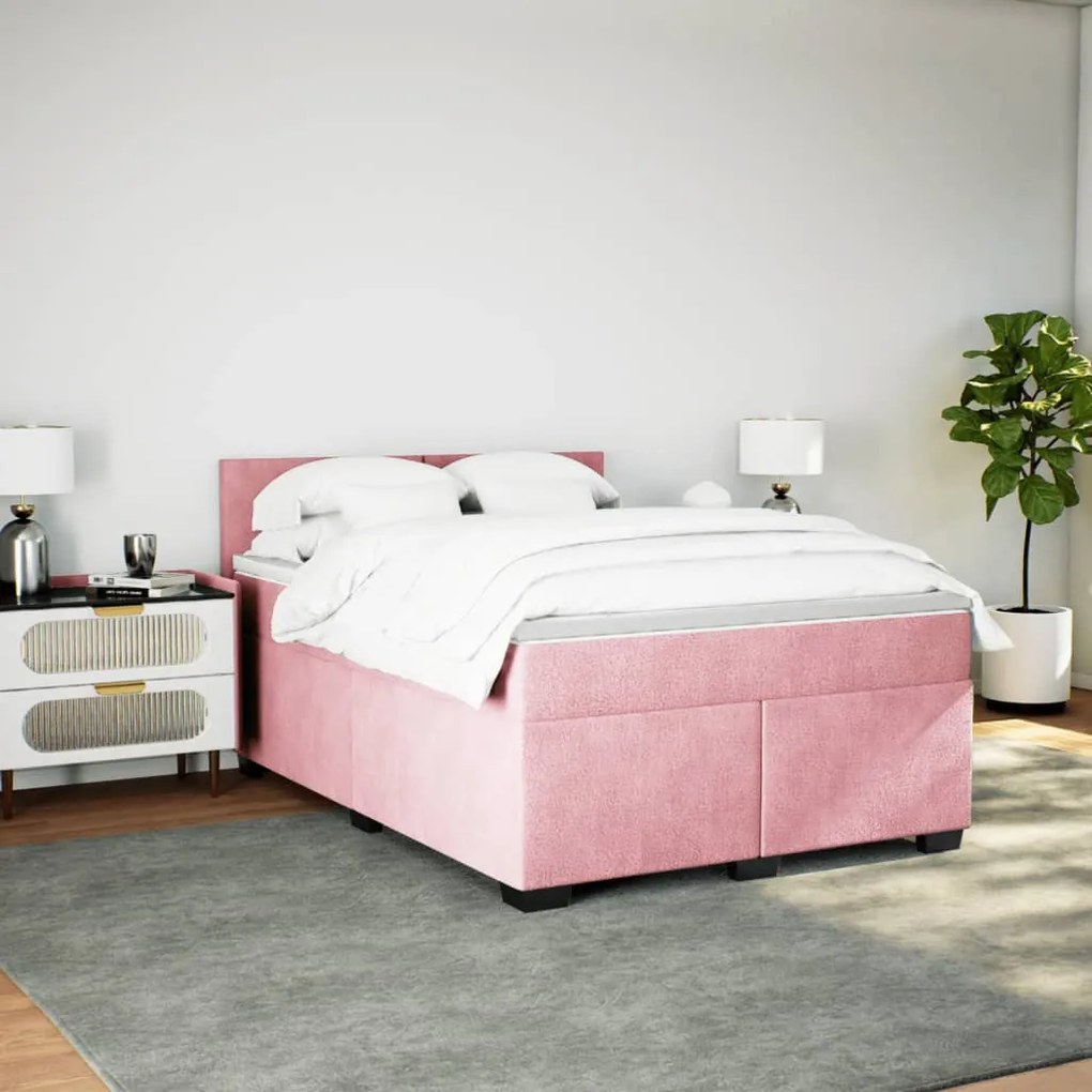 Box spring postel s matrací růžová 140x200 cm samet 3288629