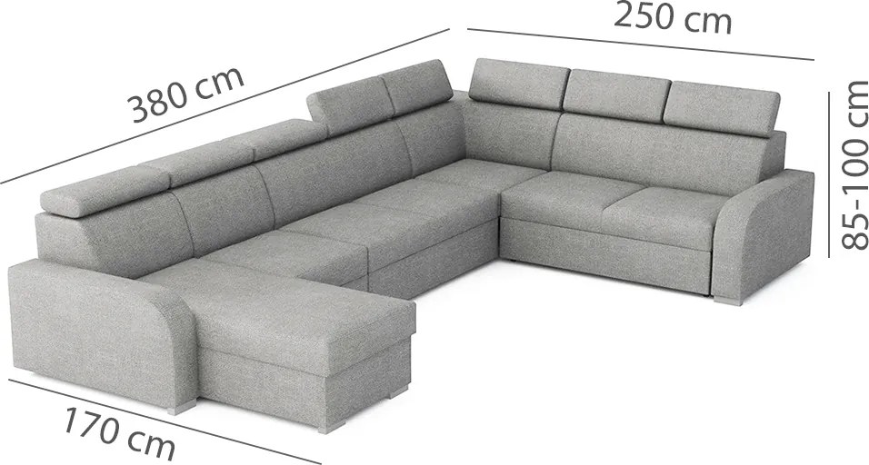 Sedací souprava OSLO U | 170x380x250 | rozkládací + 3x úložný prostor | VÝBĚR TKANIN
