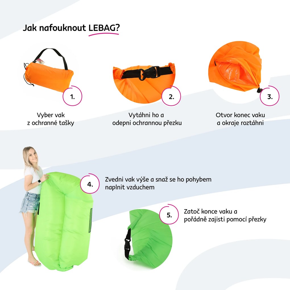 Nafukovací sedací vak/lazy bag, zelená, LEBAG