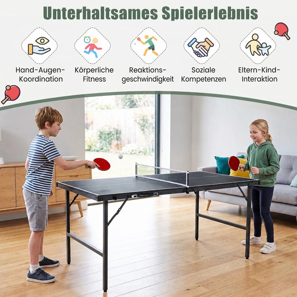 Costway Skládací stůl na stolní tenis se sítí a 2 pálkami a míčky Mini na stolní