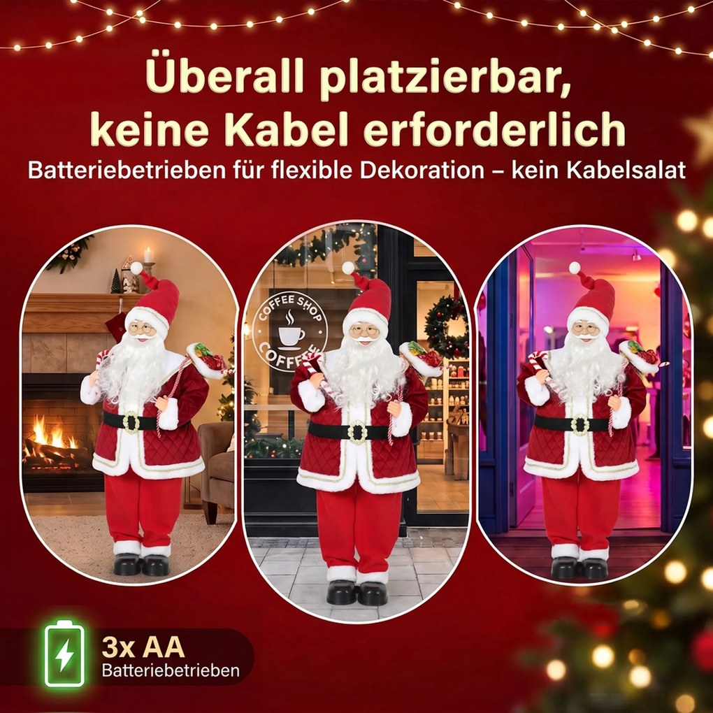 HOMCOM Zpívající Santa Claus, 120 cm, životní velikost, animovaný, s rotující hlavou a pohyblivými pažemi