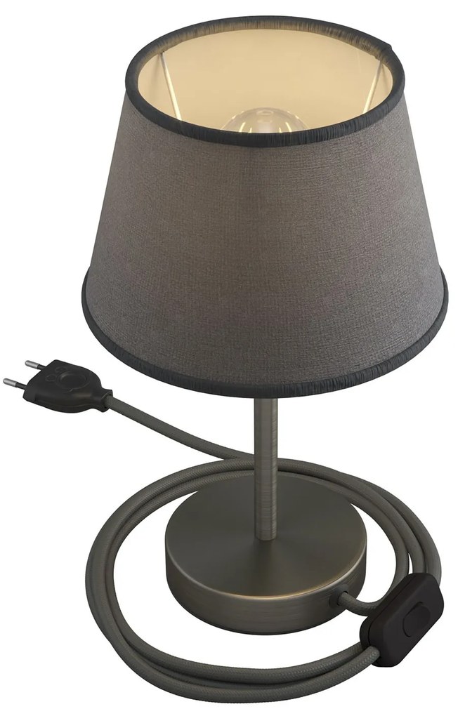 creative cables Alzaluce se stínidlem Impero, kovová stolní lampa se zástrčkou, kabelem a vypínačem Velikost: 10 cm, Barva: Matná měď-světlá juta