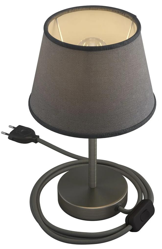 creative cables Alzaluce se stínidlem Impero, kovová stolní lampa se zástrčkou, kabelem a vypínačem Velikost: 25 cm, Barva: Matná černá-černá Cinette