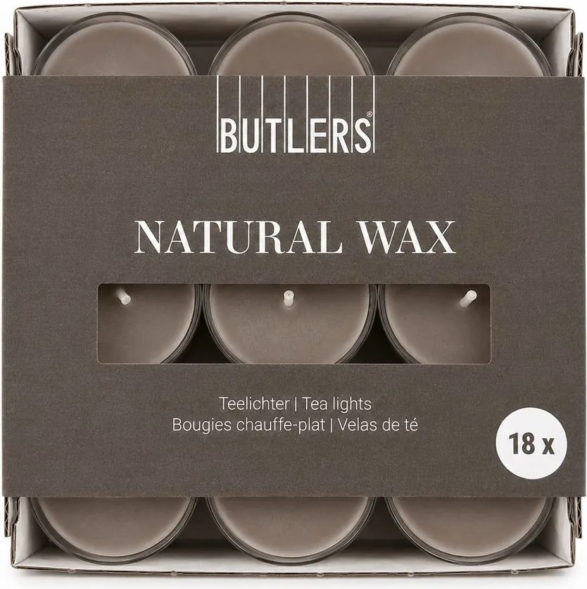 NATURAL WAX Čajové svíčky 18 ks - šedohnědá