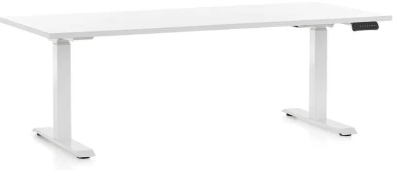 Výškově nastavitelný stůl OfficeTech D, 180 x 80 cm, bílá podnož, bílá