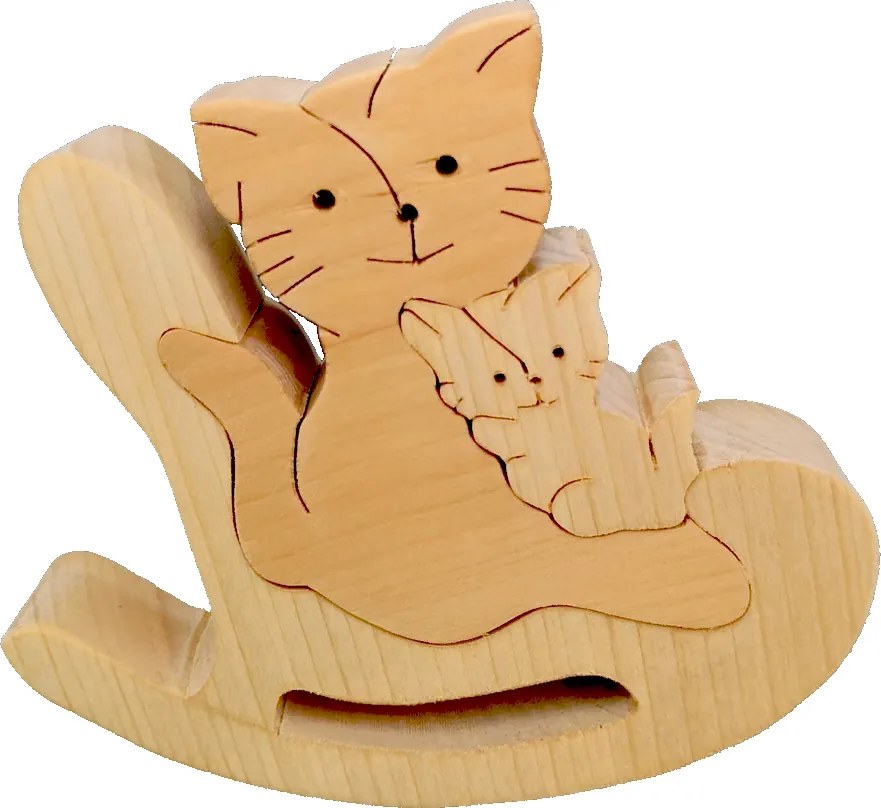 AMADEA Dřevěné puzzle houpací kočka, masivní dřevo dvou druhů dřevin, 14x11,5x3 cm