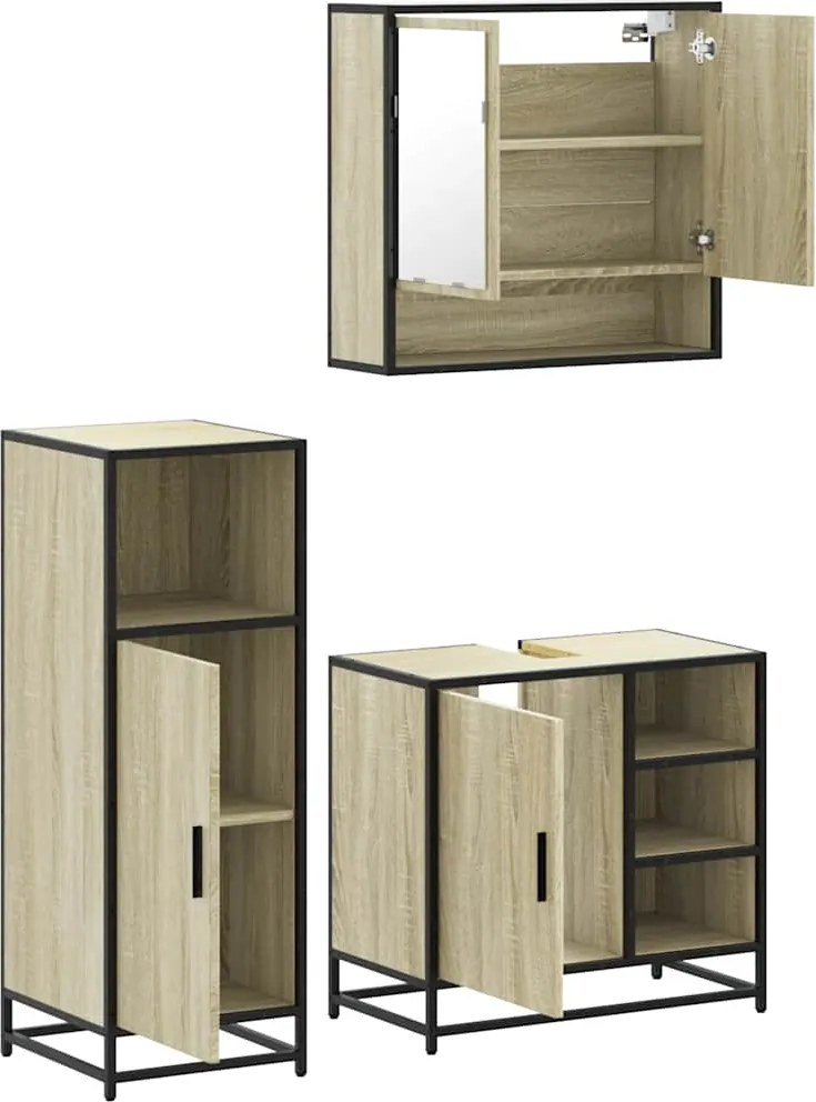 3dílný set koupelnového nábytku dub sonoma kompozitní dřevo 3300996