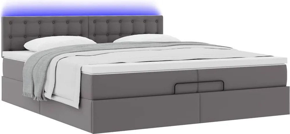 Osmanský rám postele s matrací šedá 200x200cm umělá kůže 3312175